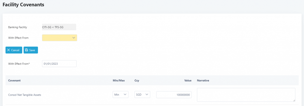 Tracking Compliance to Facility Covenant | CS Lucas