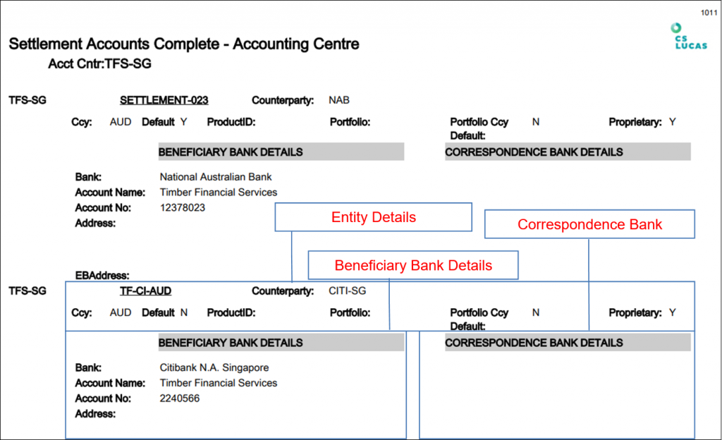 Report 1011: Settlement Accounts Complete - Accounting Centre | CS Lucas